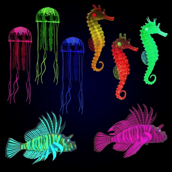 BPPEG 8 Pcs Glow in The Dark Fish Tank Decorations Silicone Floating ...