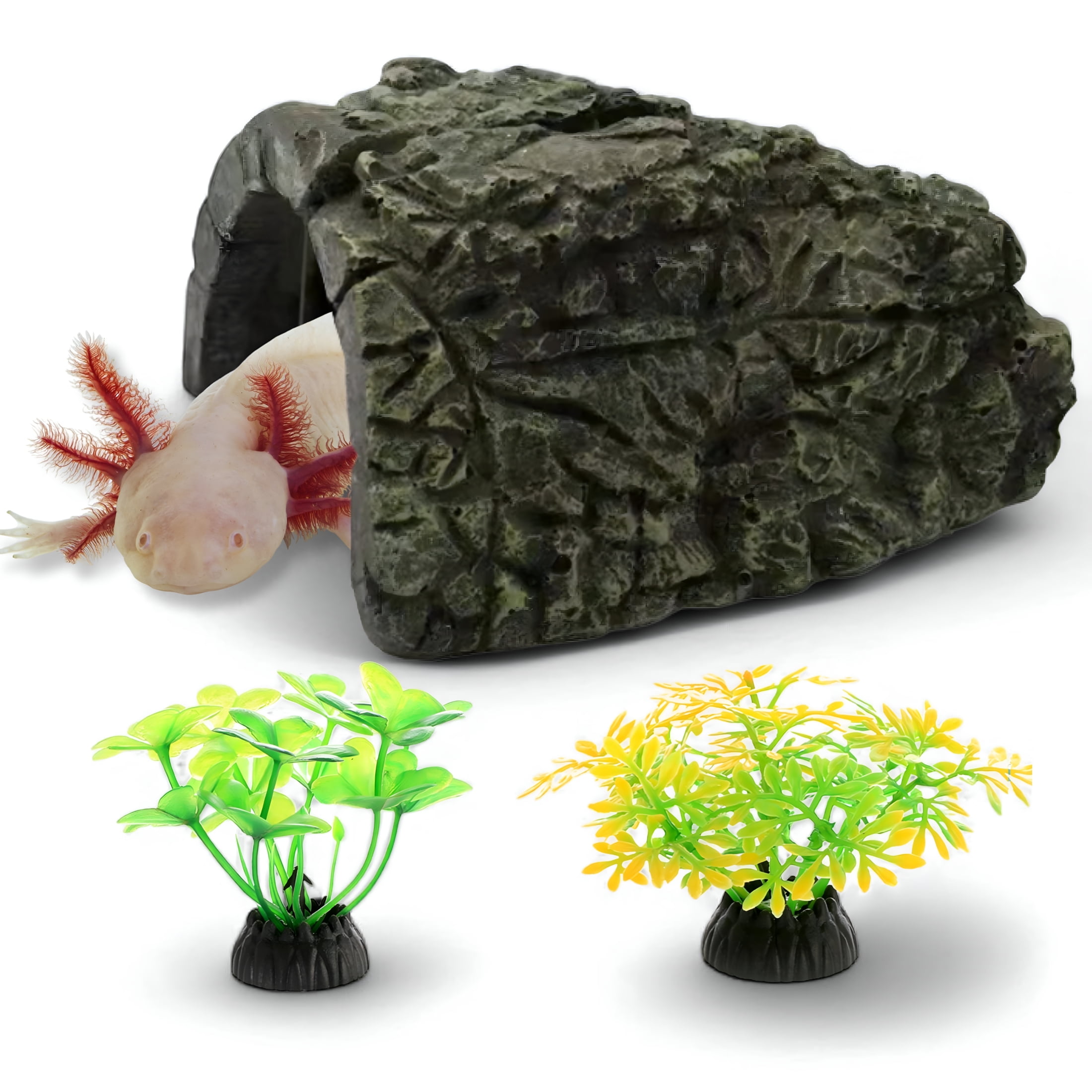 BPPEG Axolotl Hides for Aquarium and Fake Water Plants Set,Axolotl Cave ...