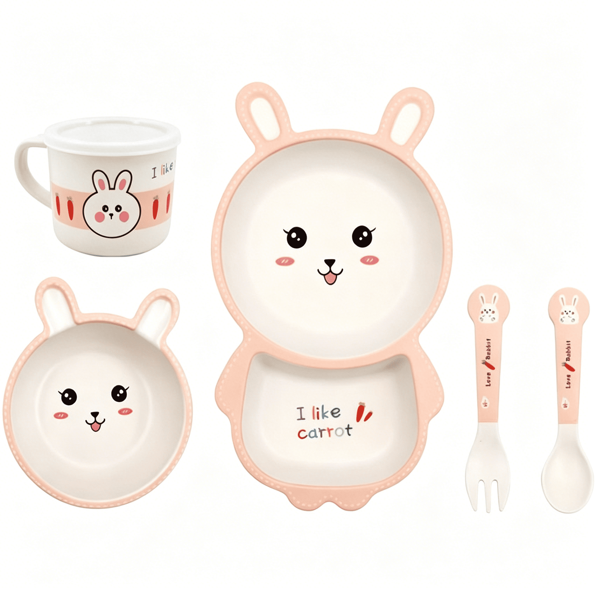 BPPEG Bamboo Kids Dinnerware Set 5 Pcs Includes Plate Bowl Cup Fork ...