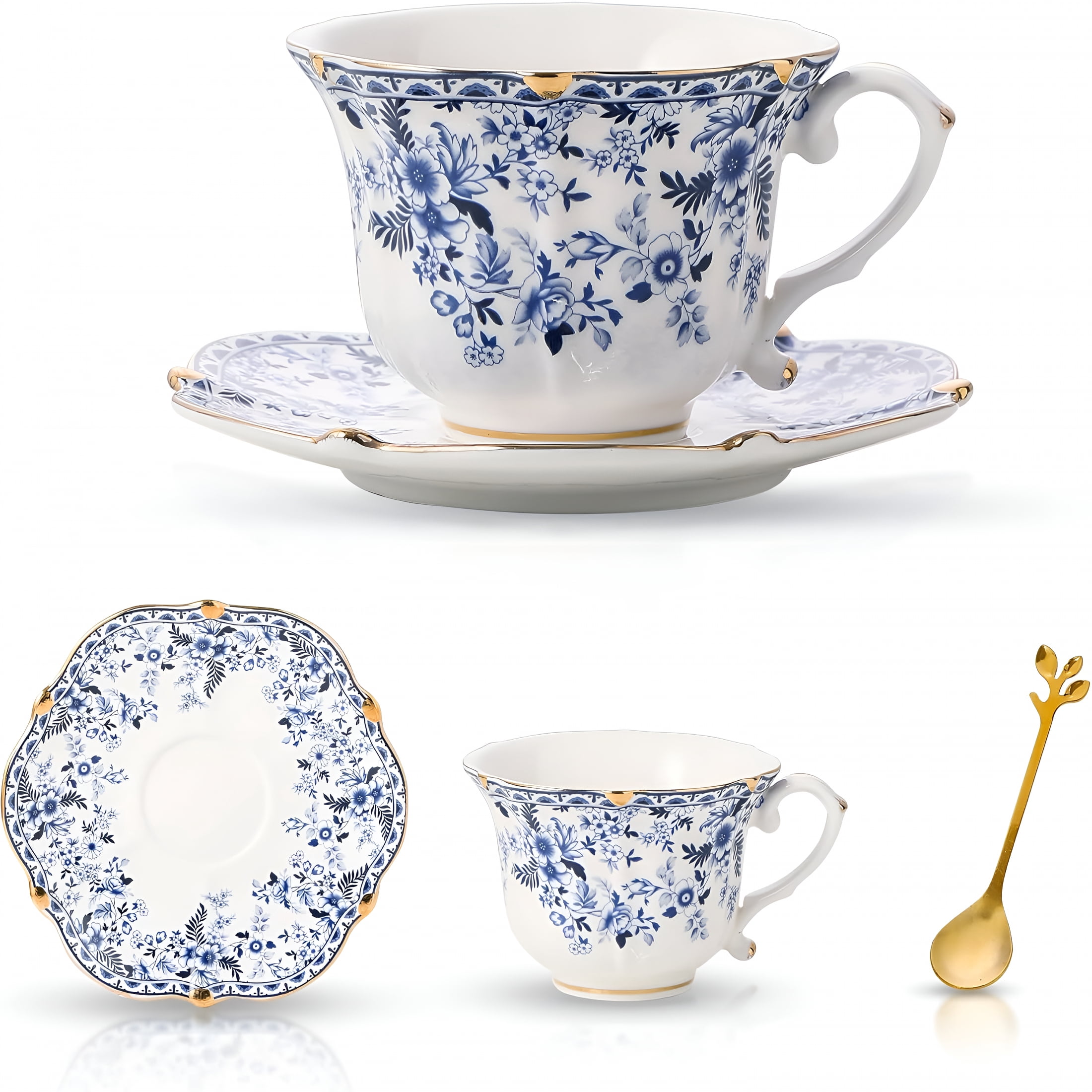 BPPEG Bone China Tea Cup and Saucer Set,3 Pieces,Vintage Style,For ...