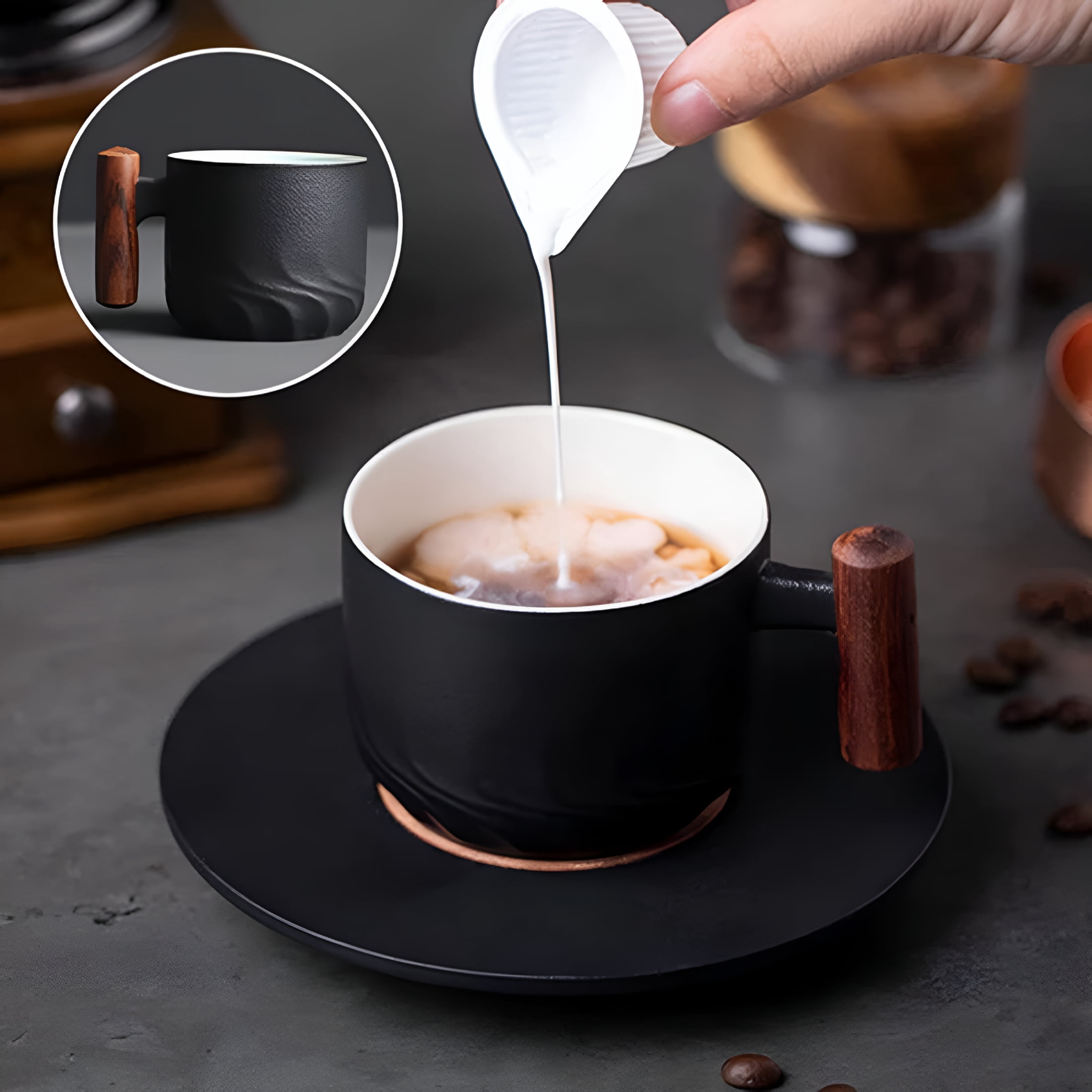 BPPEG Ceramic Espresso Cup with Wooden Handle,3Oz,Microwave Safe ...