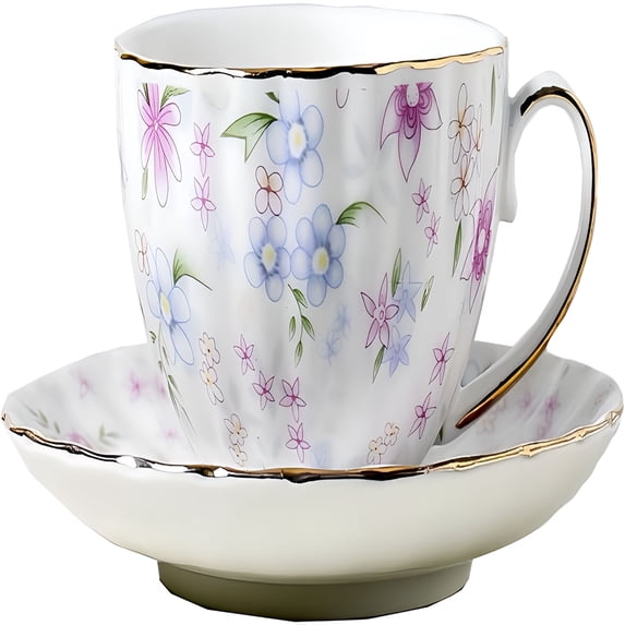 BPPEG Country Style Floral Tea Cup and Saucer Set,6 Ounces Cappuccino ...
