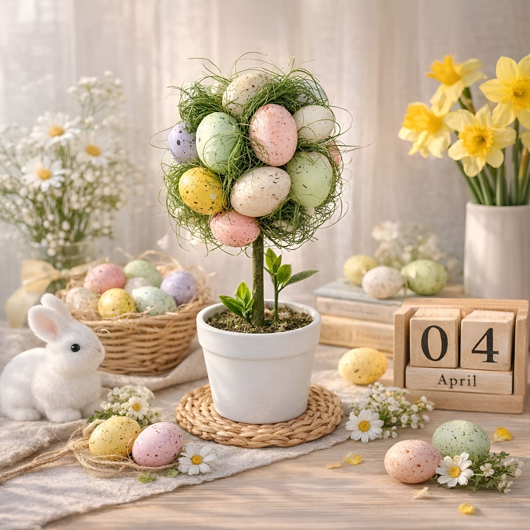 BPPEG Easter Egg Tree Potted Tabletop Decor,Artificial Mini Easter Tree ...