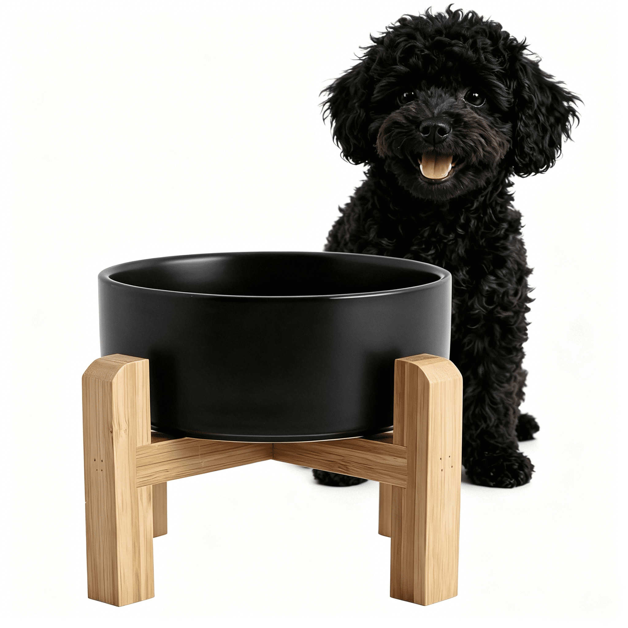 BPPEG Elevated Ceramic Dog Bowl with Bamboo Stand,6 Inch 3.6 Cups Non ...