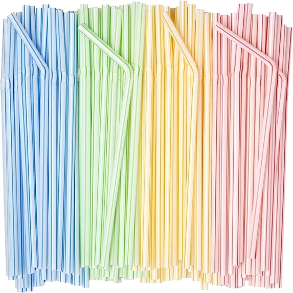 BPPEG Flexible Straws 7.75” Drinking Plastic Disposable Bendy Straws ...
