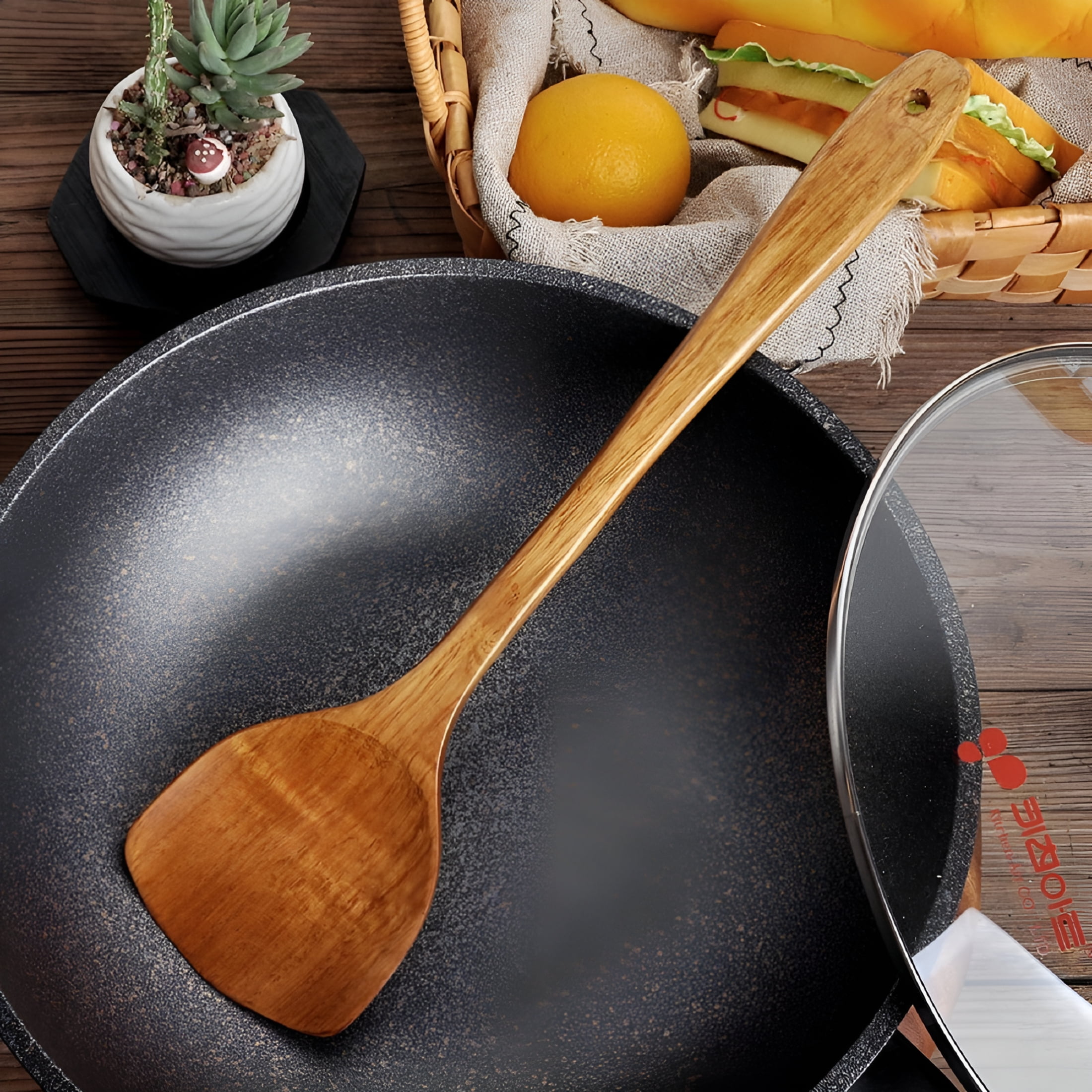 BPPEG Wooden Rice Paddle Spatula,Non-Stick Hand Wok Shovel,Long Kitchen ...
