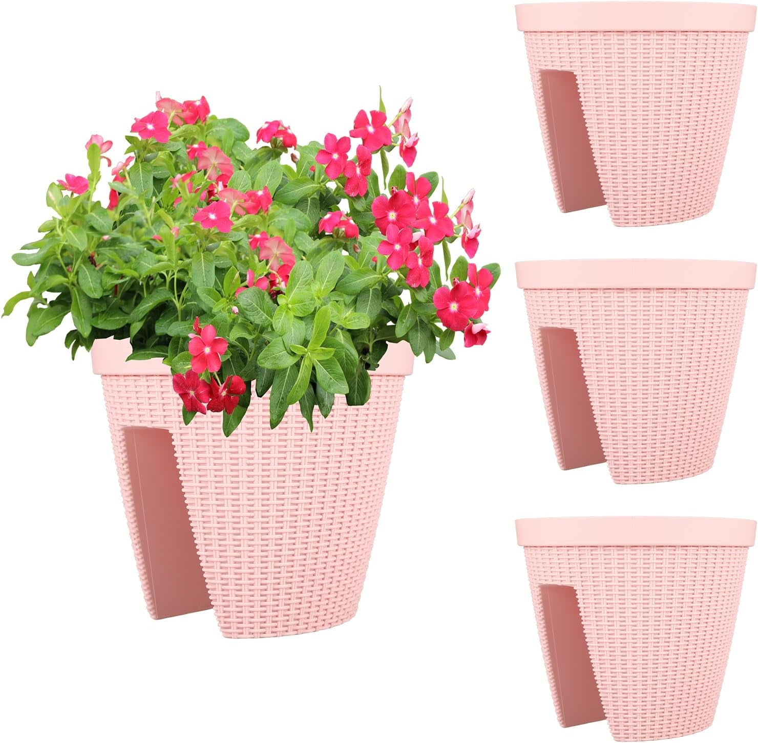 BPS 12'' Balcony Rattan Pattern Railing Planter Box with Drainage Holes ...