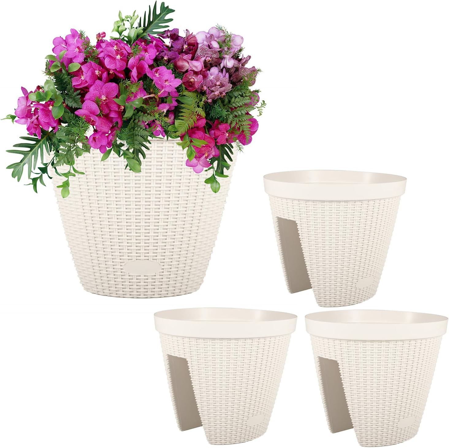 BPS 12" Rattan Pattern Balcony Railing Planter Boxes with Drainage ...