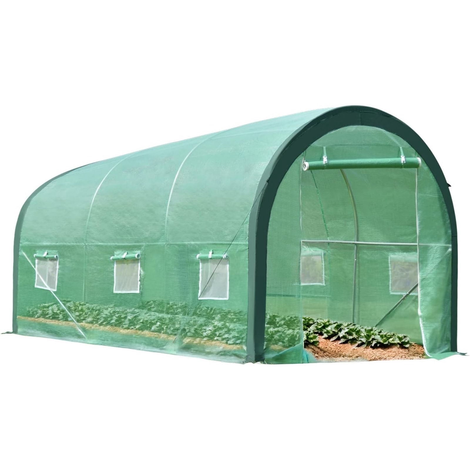BPS 12x7x7 ft. Walk-In Tunnel Garden Greenhouse with 2 Zipper Doors and ...