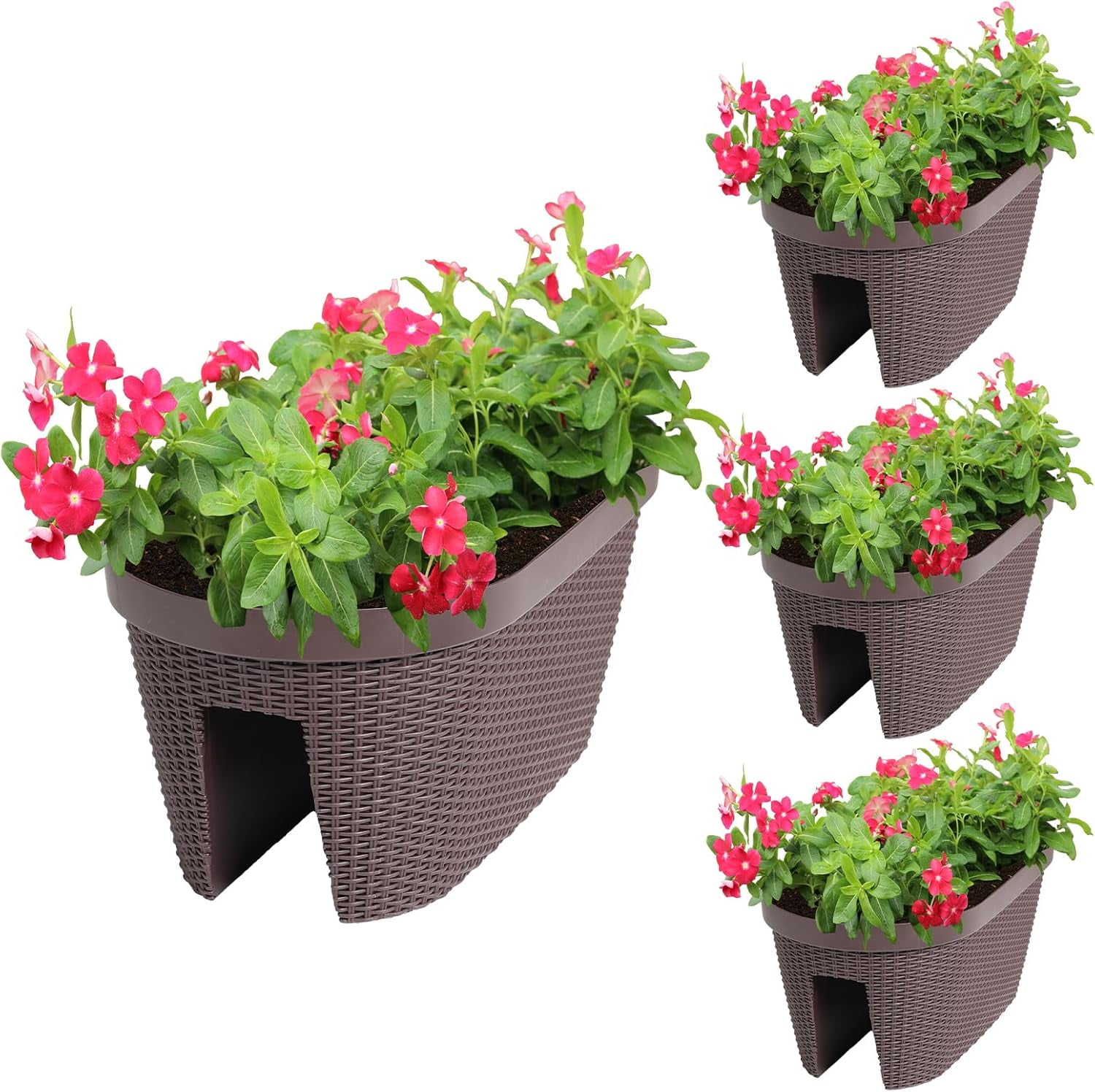 BPS 20'' Outdoor Balcony Railing PP Plastic Flower Pots - 4-Piece Set ...
