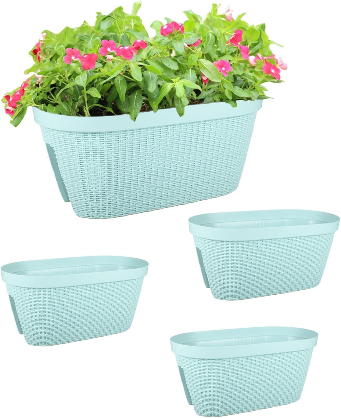 BPS 20" Rattan Pattern Balcony Railing Planter Boxes with Drainage ...