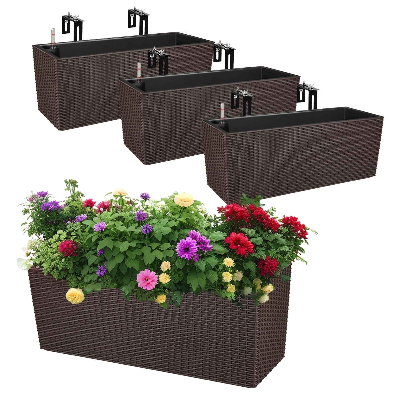 BPS 19.7" Rectangular Window Box Wall Mount Flower Pot Set of 4 with ...