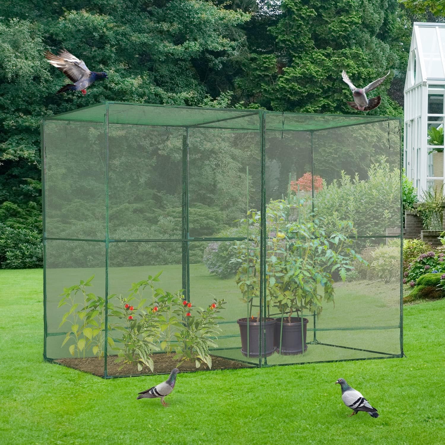 BPS 8x4x6FT Crop Cage with Zipper Door - Plant Protection Netting Tent ...