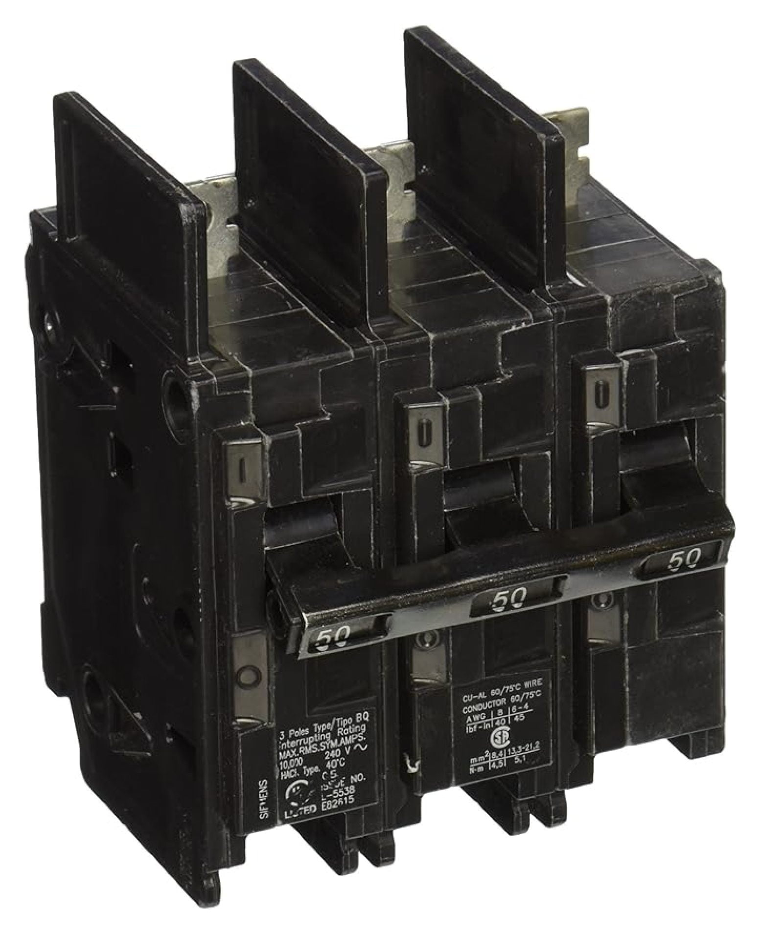 BQ3B050 50-Amp Three Pole 240-Volt 10KAIC Lug In/Lug Out Breaker ...