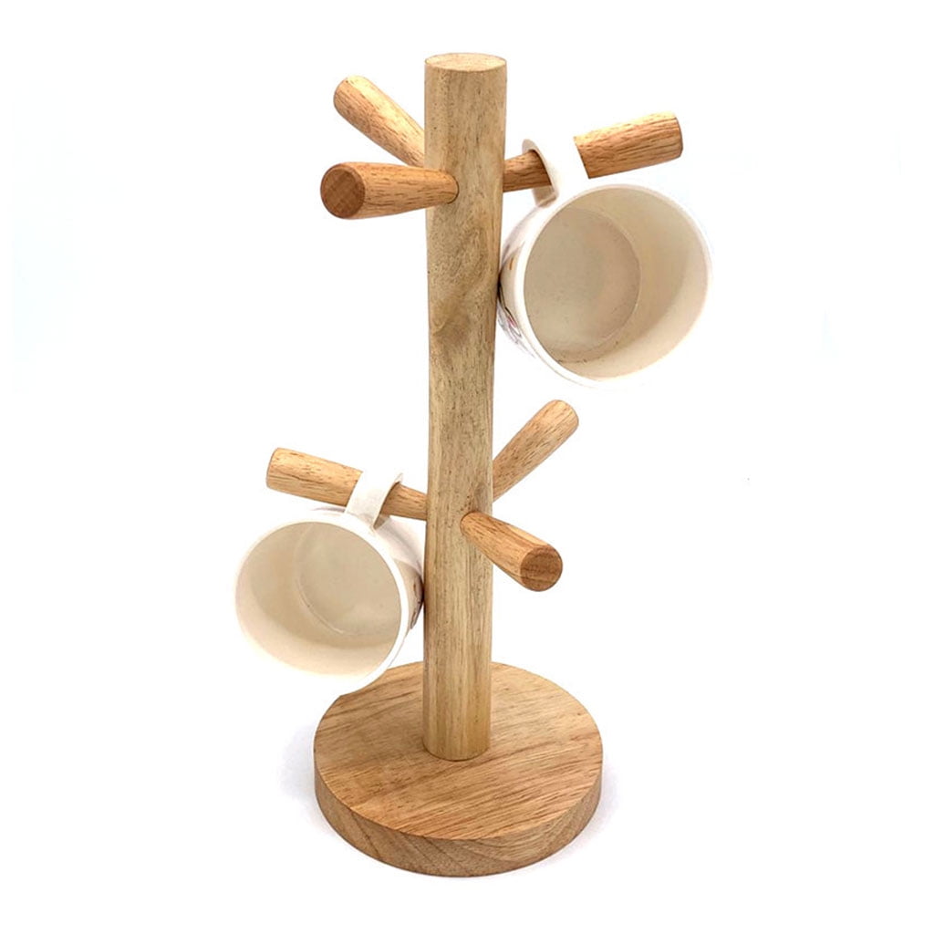 BQBQERT Coffee Cup Holder Stand with 6 Hooks Countertop Mug Tree Wooden ...