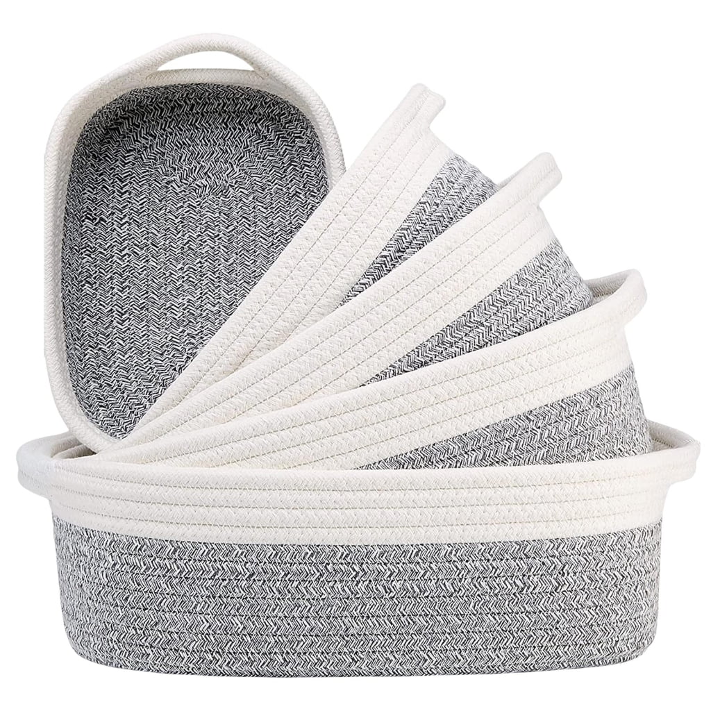 BQBQERT Five Pieces Sturdy Cotton Rope Storage Basket Set Portable for ...