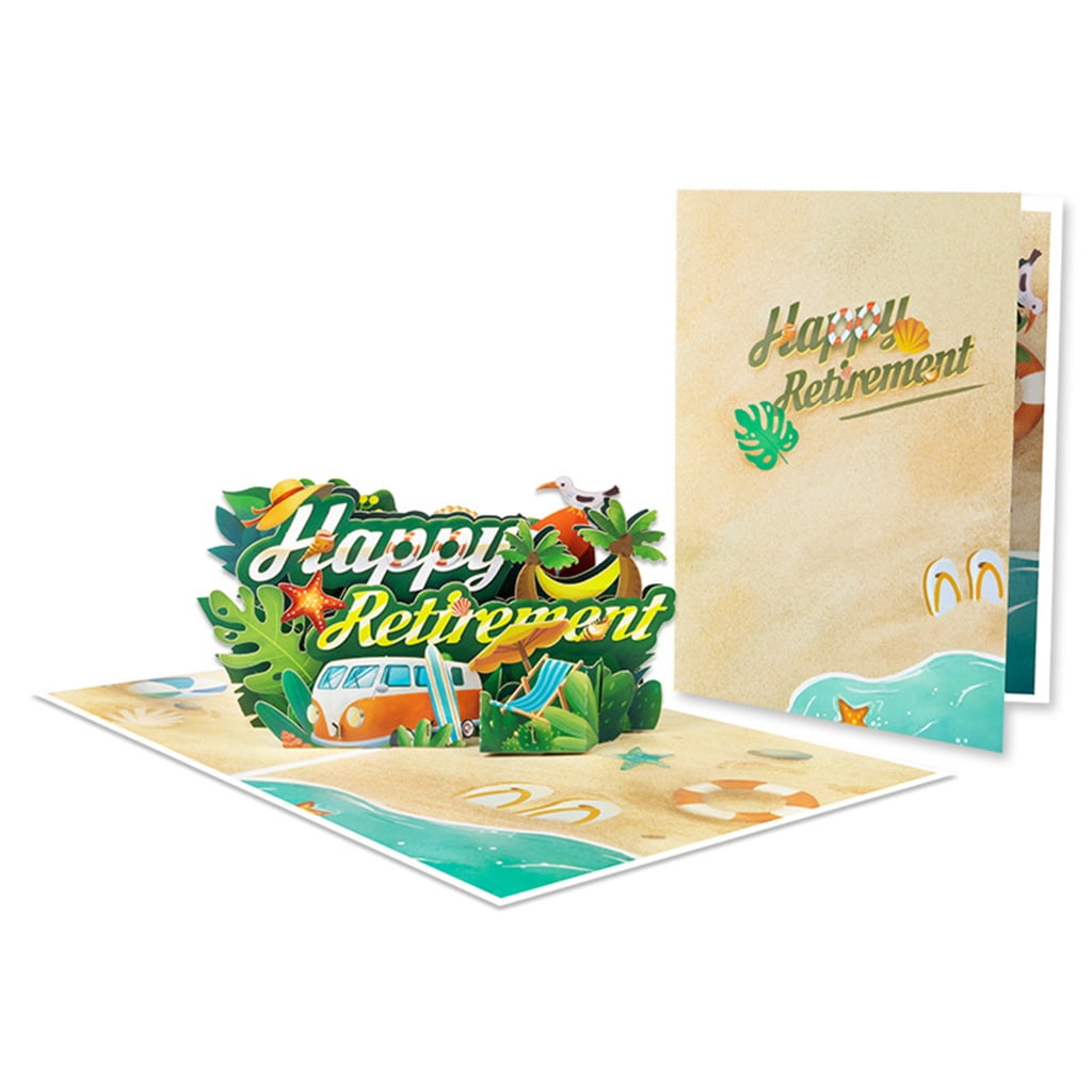 BQBQERT Foldable 3D Retirement Card Beach Theme Handmade Greeting Card ...