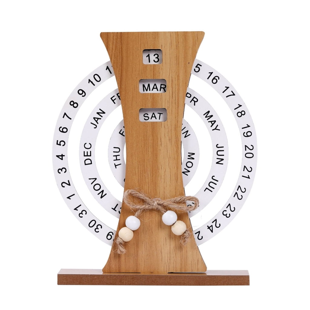 BQBQERT Wood Permanent Calendar Handcrafts Moon Shape Desk Decors with ...