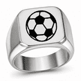BQJ Men's Soccer Square Face Signet Ring, Stainless Steel Sporty ...