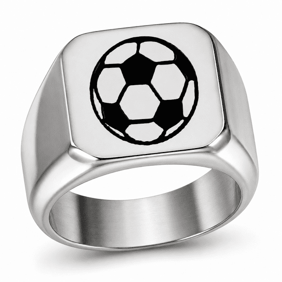 BQJ Men's Soccer Square Face Signet Ring, Stainless Steel Sporty ...