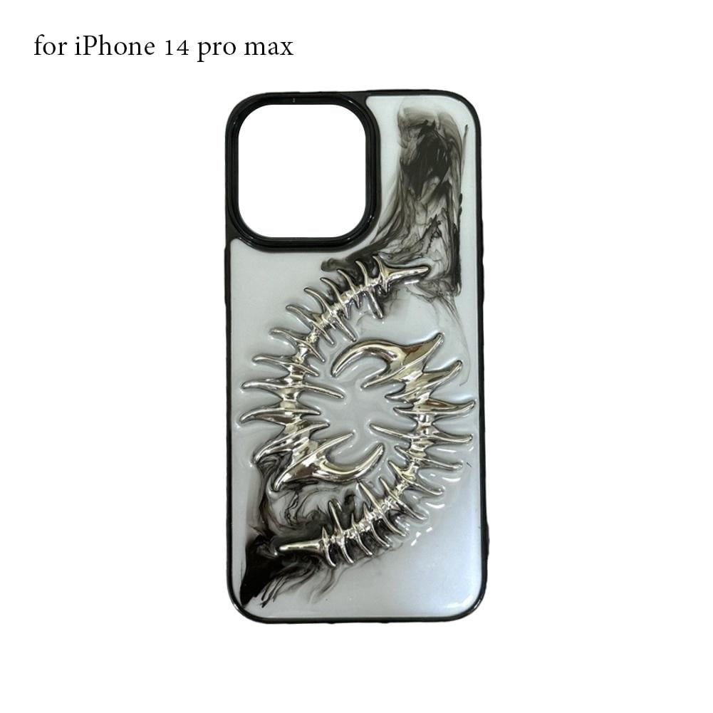 BQLQBQLQ 3D Metal Fish Bone Clear one Case For ione 16 15 14 13 12 11 ...
