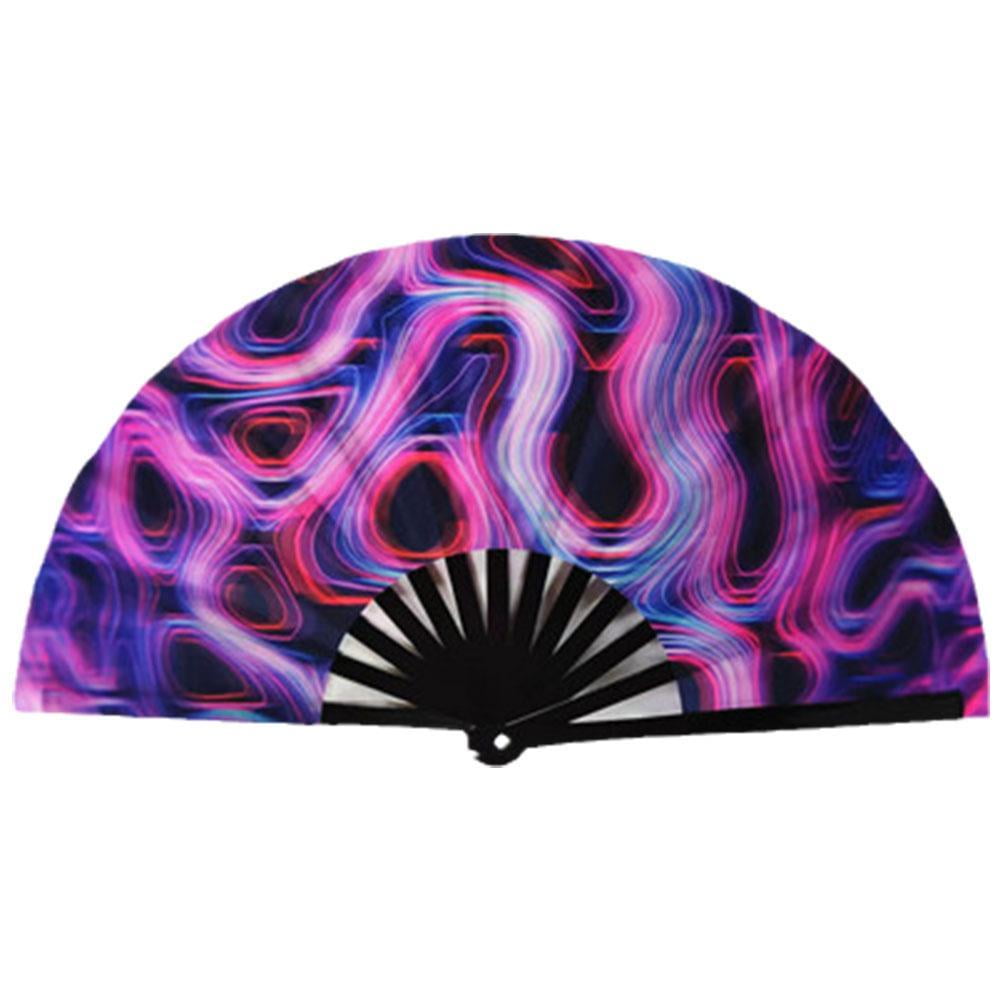BQLQBQLQ Glowing UV Large Bamboo Folding Hand Fan Perfect For EDM Clubs ...
