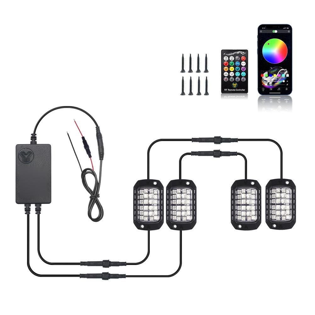BQLQBQLQ RGB LED Pods Rock Light Kit Underbody Glow Neon Lamp Bluetooth ...
