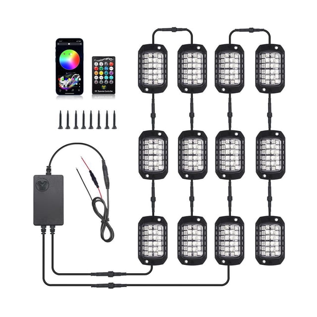 BQLQBQLQ RGB LED Pods Rock Light Kit Underbody Glow Neon Lamp Bluetooth ...