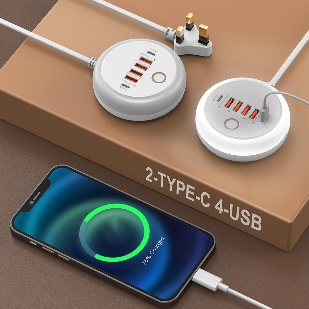 BQLQBQLQ White Uk Cross-Border New Round Pd Power Strip 50w Multi-Port ...