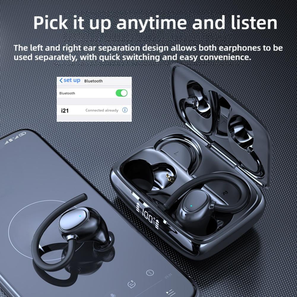 BQLQBQLQ etooth Headset With Mic Sports Earbuds LED Display Ear Hook ...