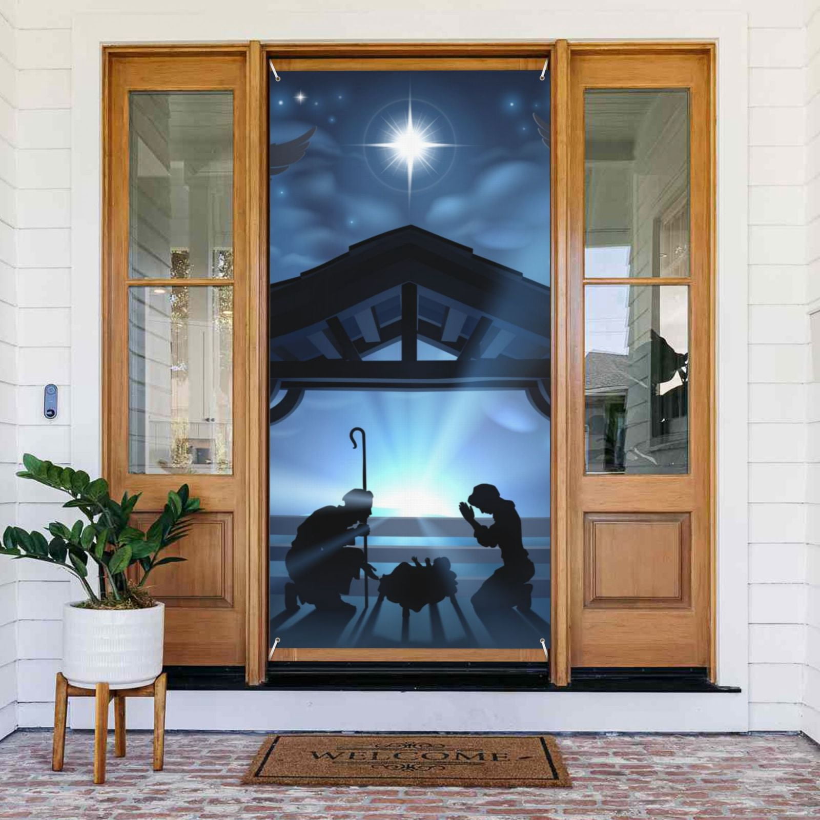 BQQLLBD Christmas Christian Nativity Scene Pattern Door Cover Banner ...