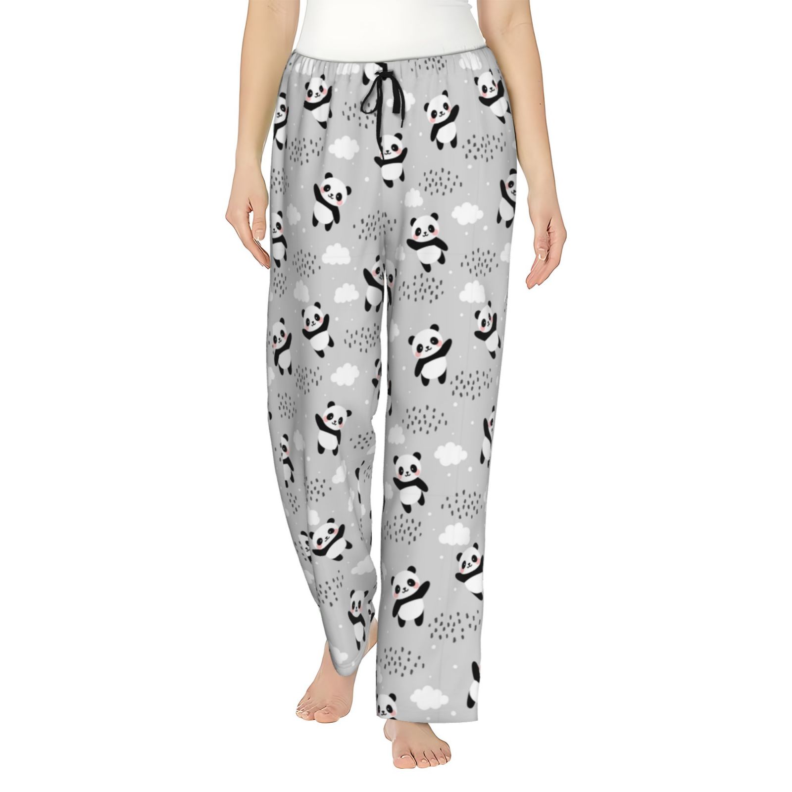 BQQLLBD Cute panda Pajamas Pants Large Women's Wide Leg Drawstring ...