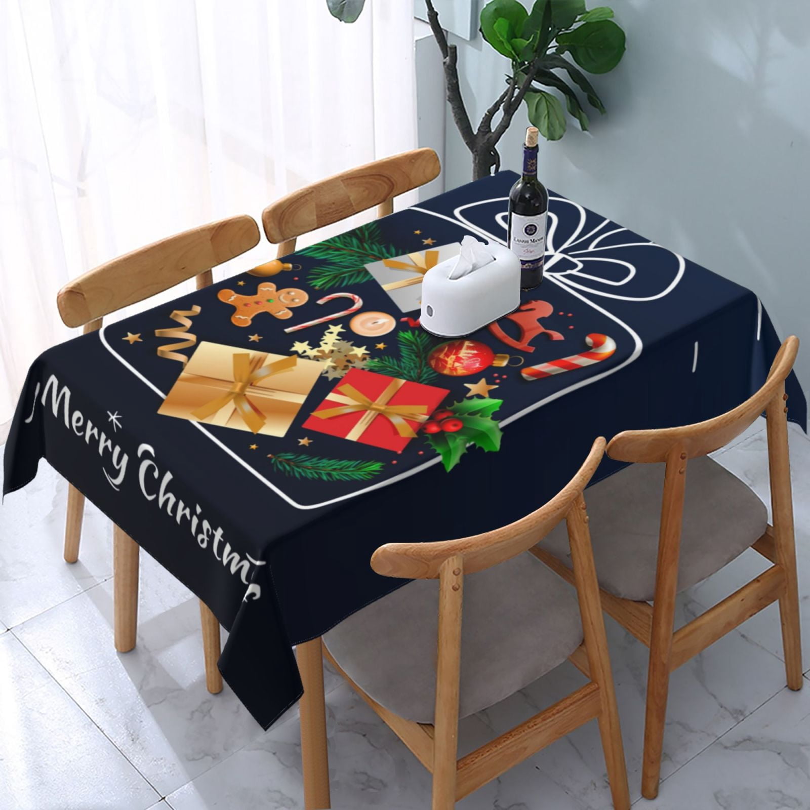 BQQLLBD Merry Christmas and Happy New Year Tablecloth Rectangular Table ...