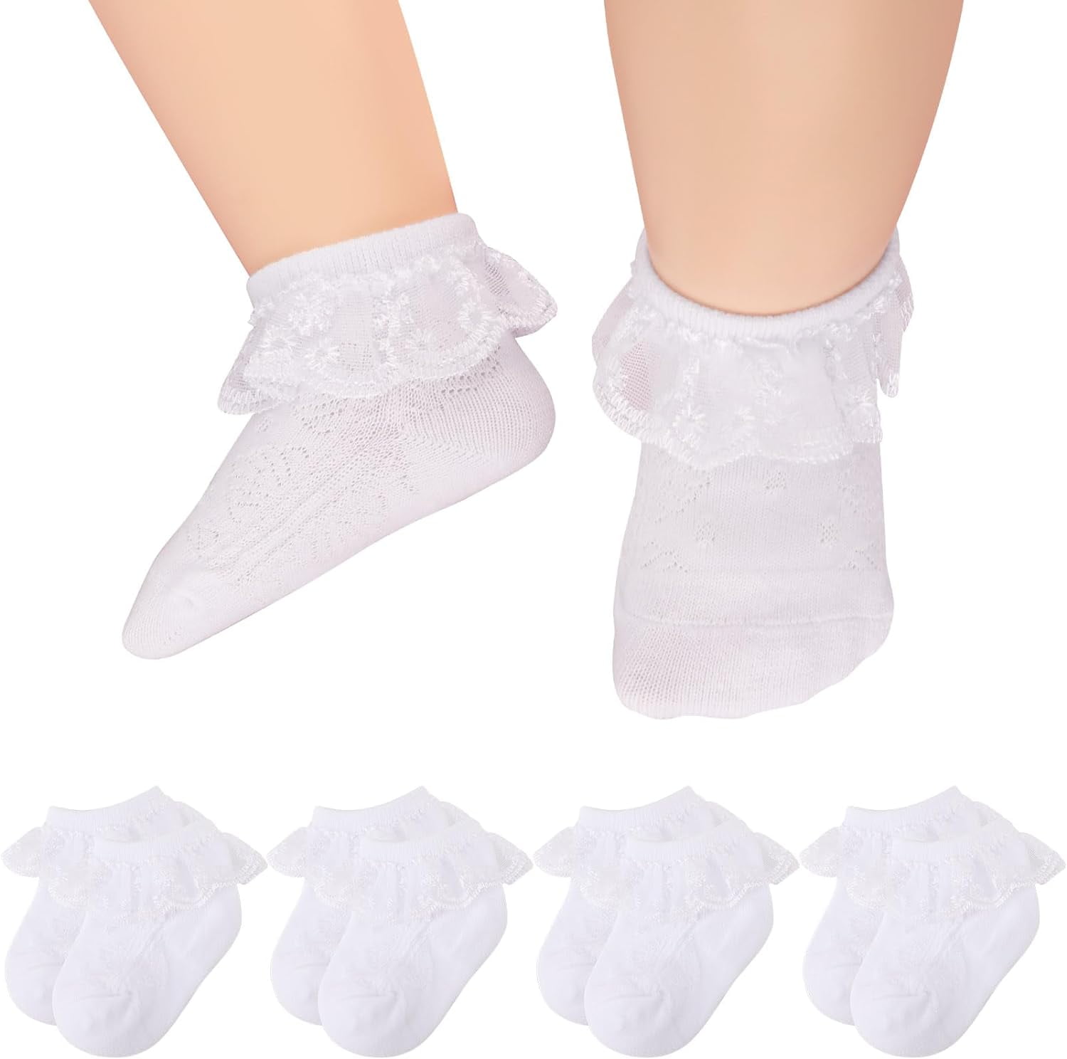 BQUBO Baby Girls Socks Eyelet Ruffle Lace Sock Baby Socks Newborn/Infant/Toddlers/Kids Frilly ...