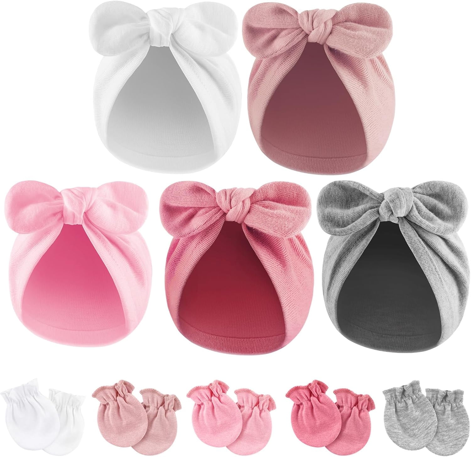 BQUBO Baby Turban Hats and Mittens Set Newborn Infant Hospital Hats ...