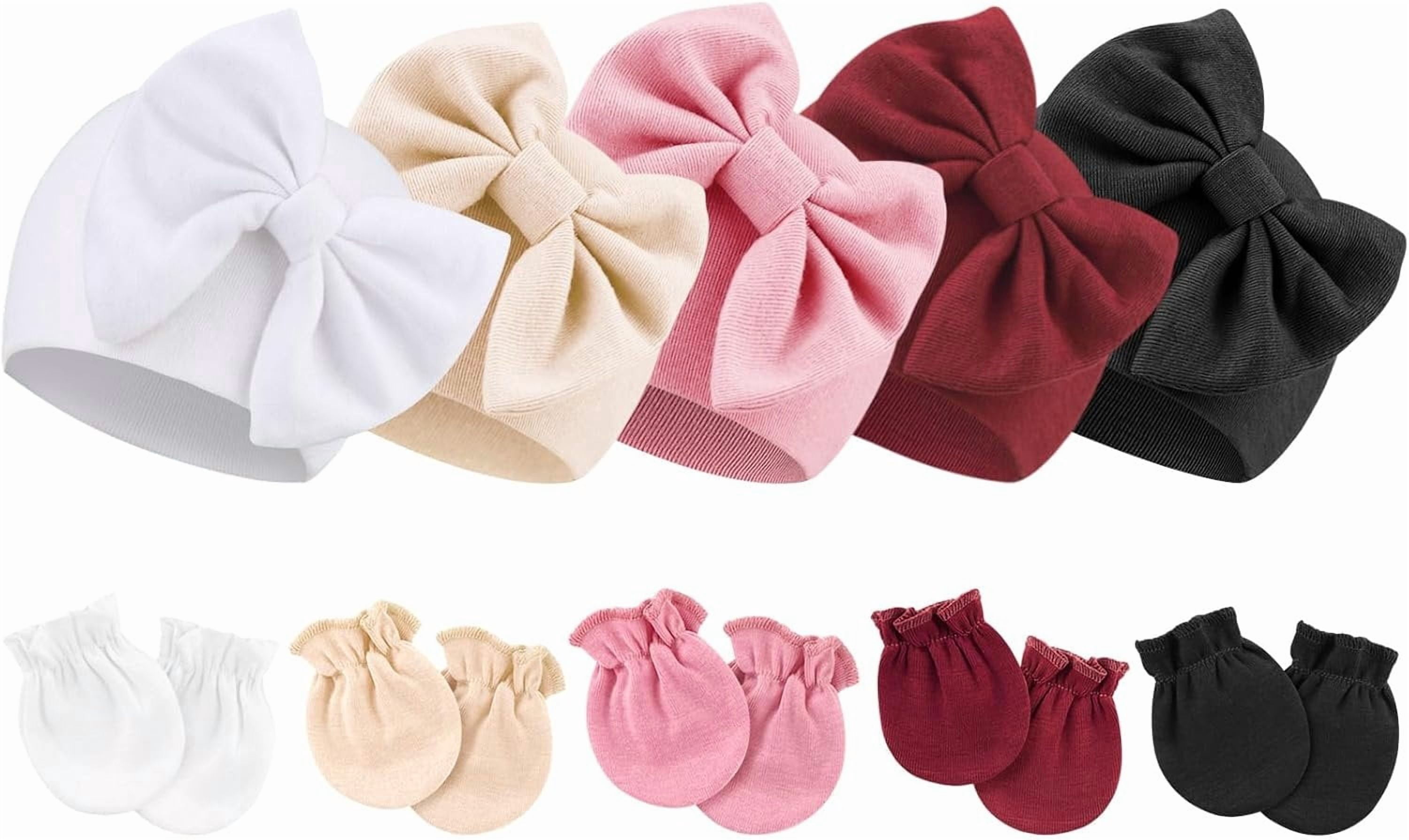 BQUBO Girls Hats Mittens Set Hat Beanie Bow Hats Gloves for 0-6 Months ...