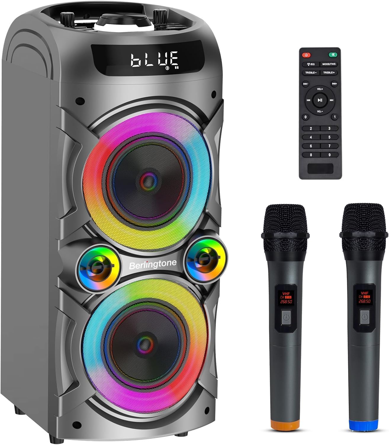 BR-37K Bluetooth Karaoke Machine Speaker System with 2 VHF Wireless ...