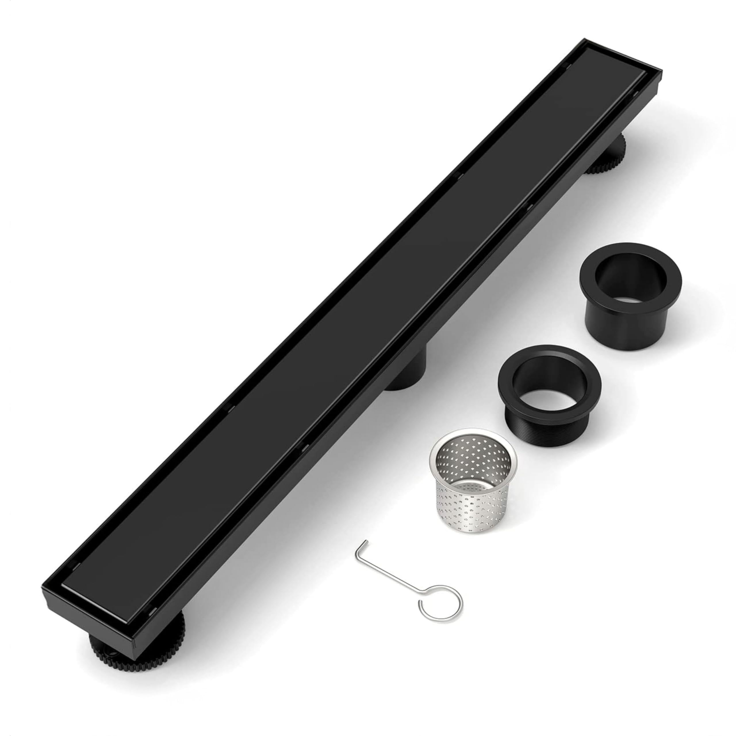 BRÜUN Rectangular Linear Shower Drain- A (28-inch) Matte Black Colored ...