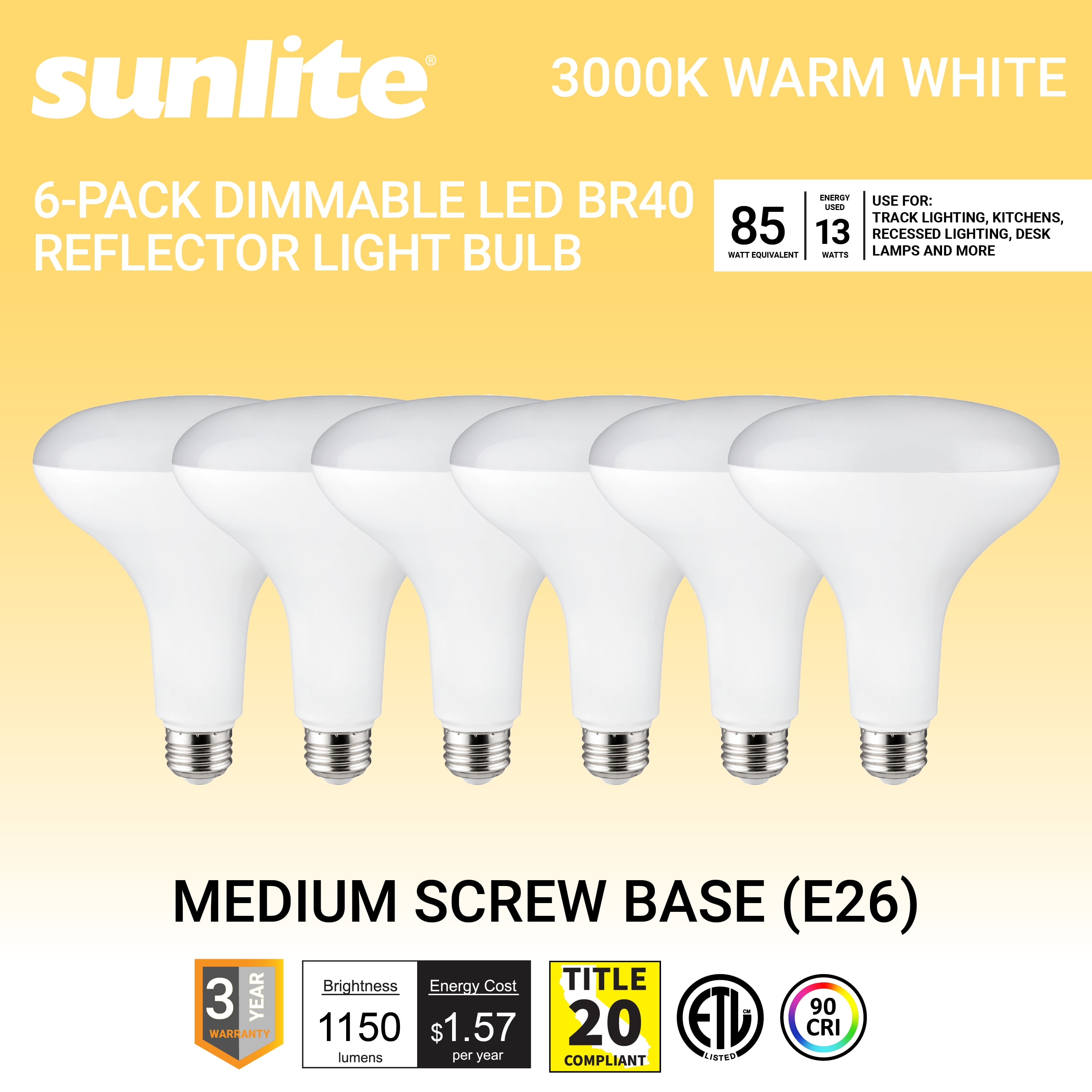 Sunlite LED BR40 Reflector Light Bulb, 12 Watts (85 Watt Equivalent ...