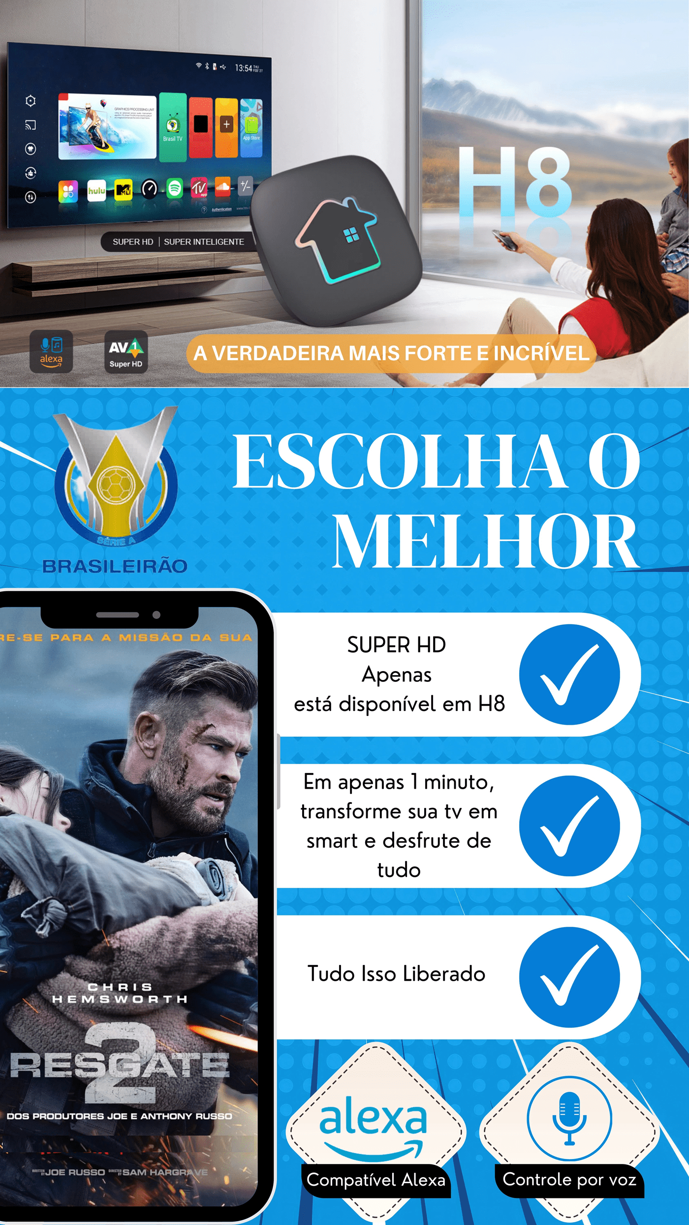 2024 BRAATV H8 Brazil TV Box, 4K/HDR, WIFI Smart Service Electronics ...