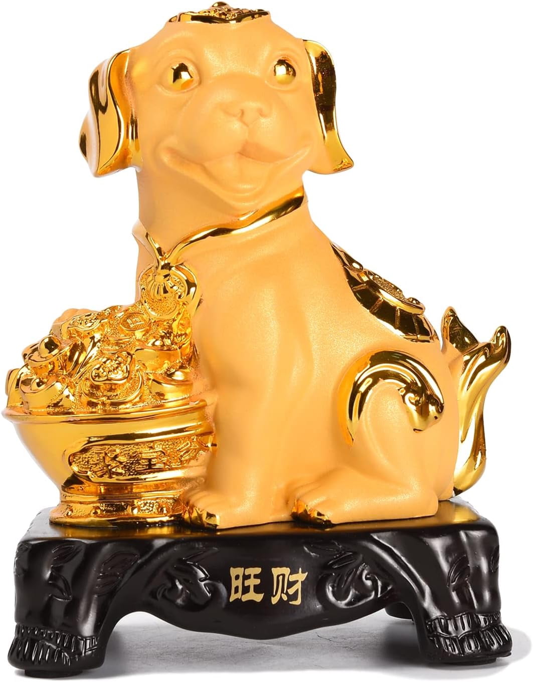 BRABUD Resin Feng Shui Golden Dog Statue with Wooden Base Chinese ...