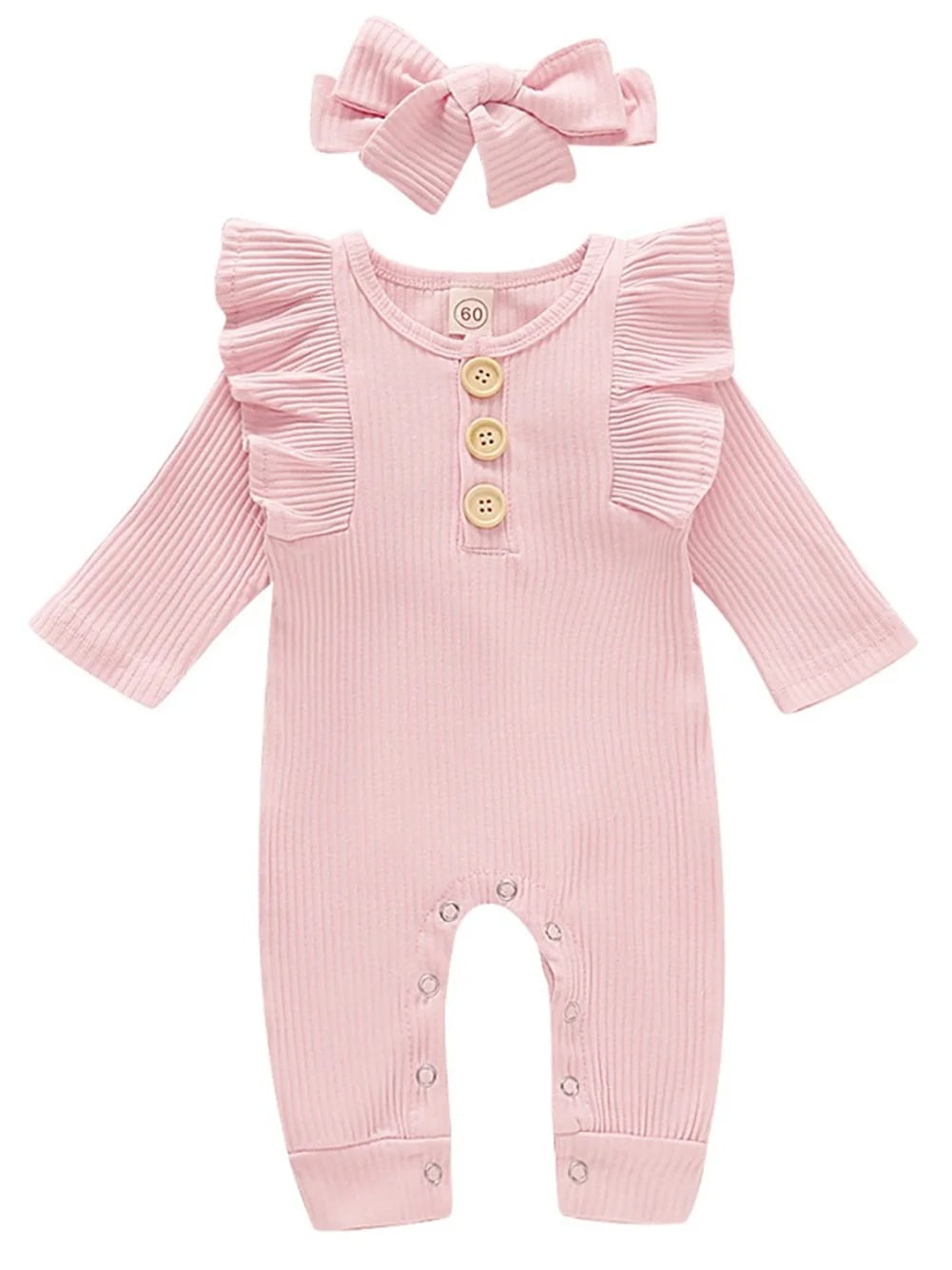 BRADATA Infant Baby Girls Jumpsuit Snowsuit Bodysuit 2PCS Ruffled Romper + Headband Outfits Set ...