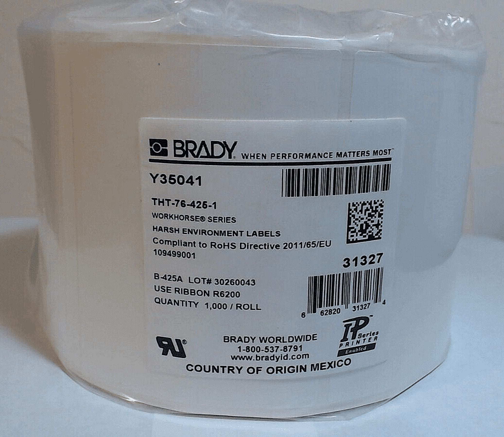 BRADY THT-76-425-1 White Workhorse Polypropylene Printer Labels 1000 ...