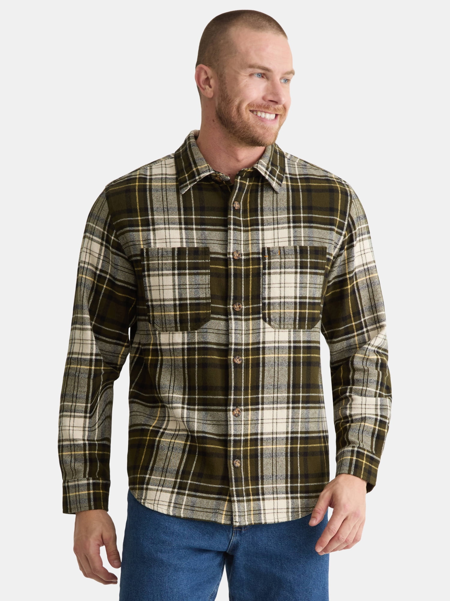 Brahma Men’s and Big Men’s Work Cotton Flannel Shirt, Sizes S-3XL ...