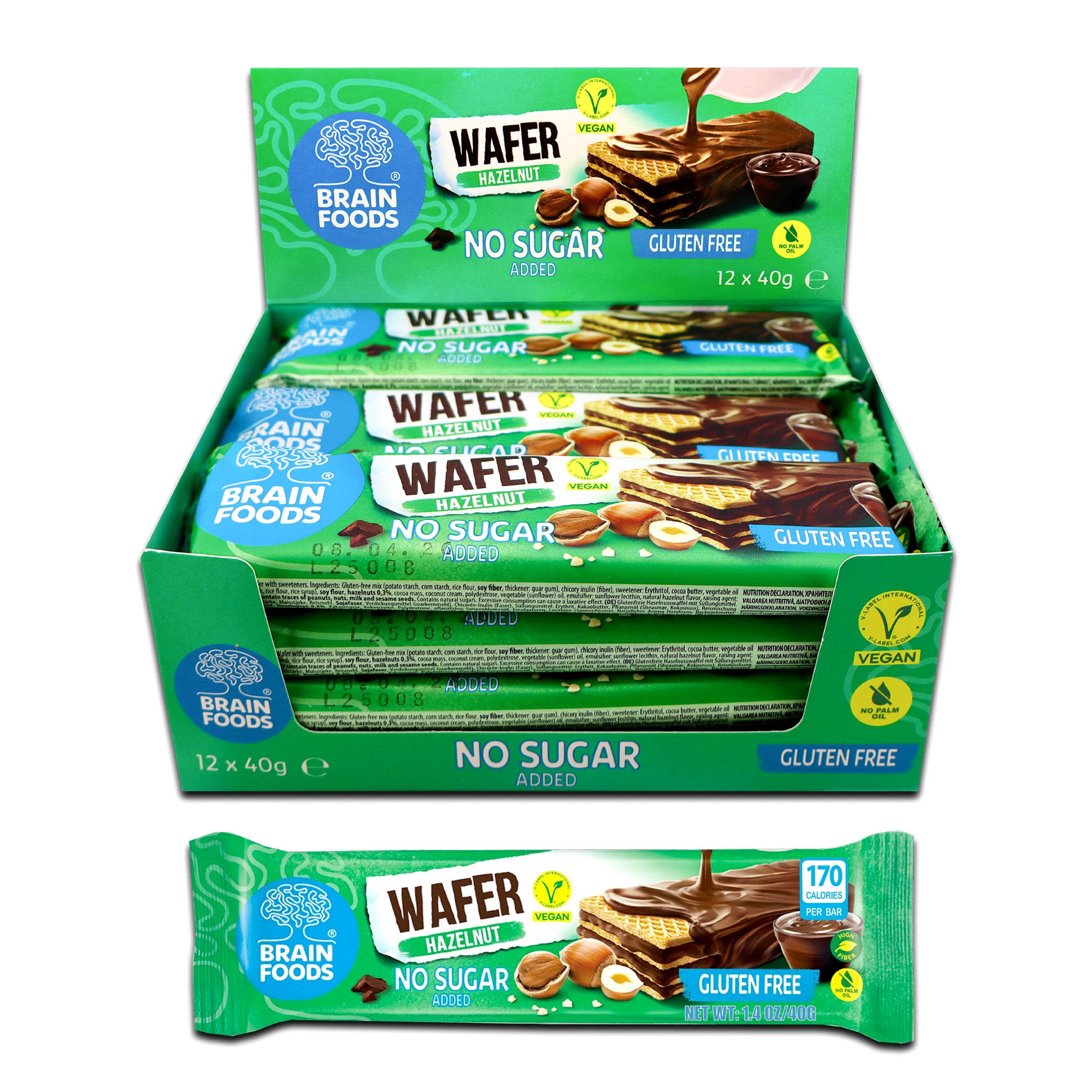 BRAIN FOODS Gluten Free Vegan Hazelnut Wafers with Chocolate Coating ...