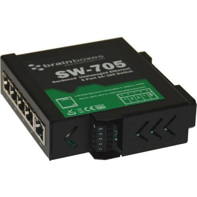 Brainboxes Industrial Hardened Ethernet 5 Port Switch Rail Mountable ...