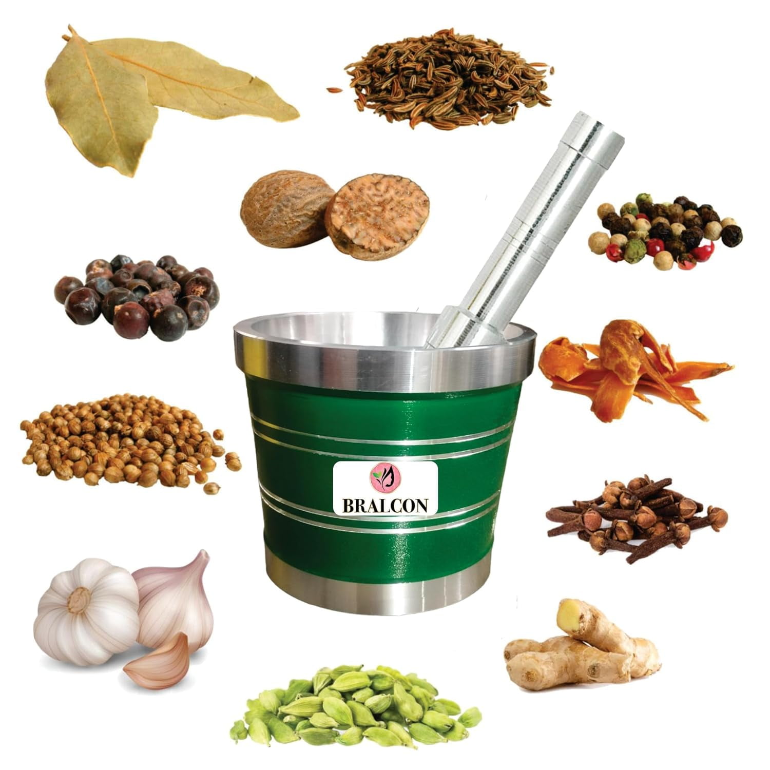 BRALCON Khalbatta for Kitchen Green Okhli Masher Morter Pestle Set ...