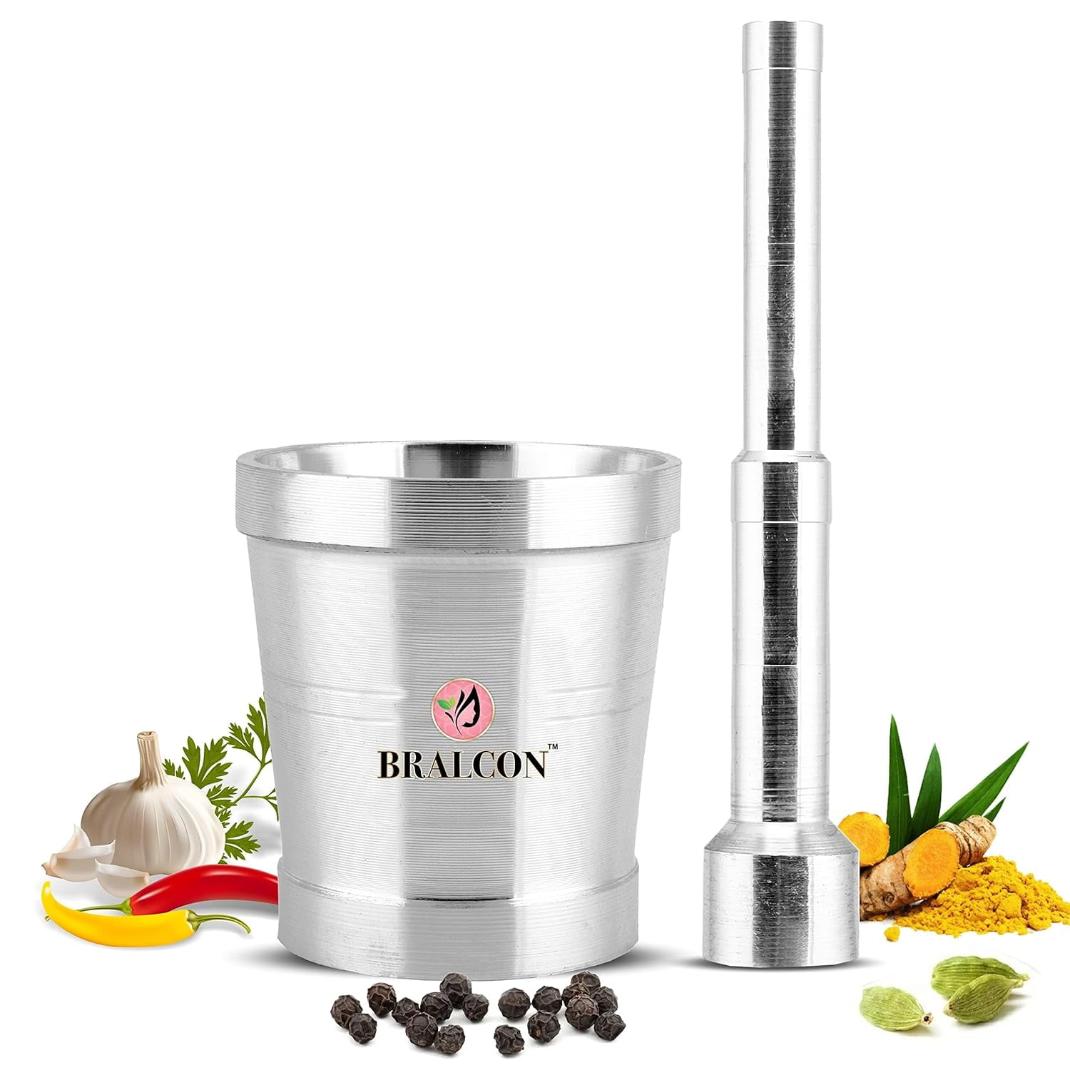 BRALCON Khalbatta for Kitchen Okhli Masher Morter Pestle Set Aluminium ...