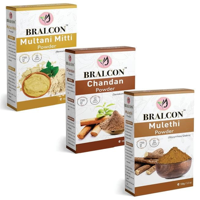 BRALCON Organic Multani Mitti Chandan Orange Powder Combo300g100g x 3 ...