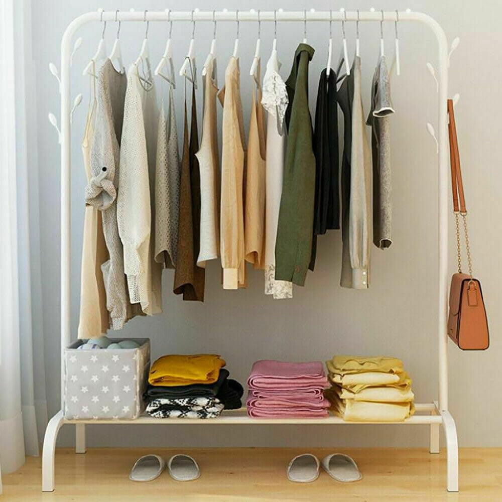 BRANDS FOR LESS USA Freestanding Garment Rack, Single Rod, White, Multi ...